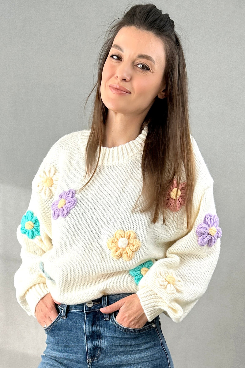 3D Floral Sweater - Ivory – alldeserved.com